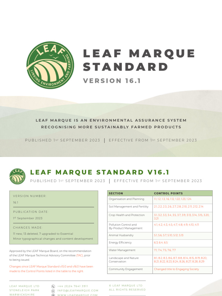 LEAF Marque Standard v16.1 | PDF | Soil | Agriculture