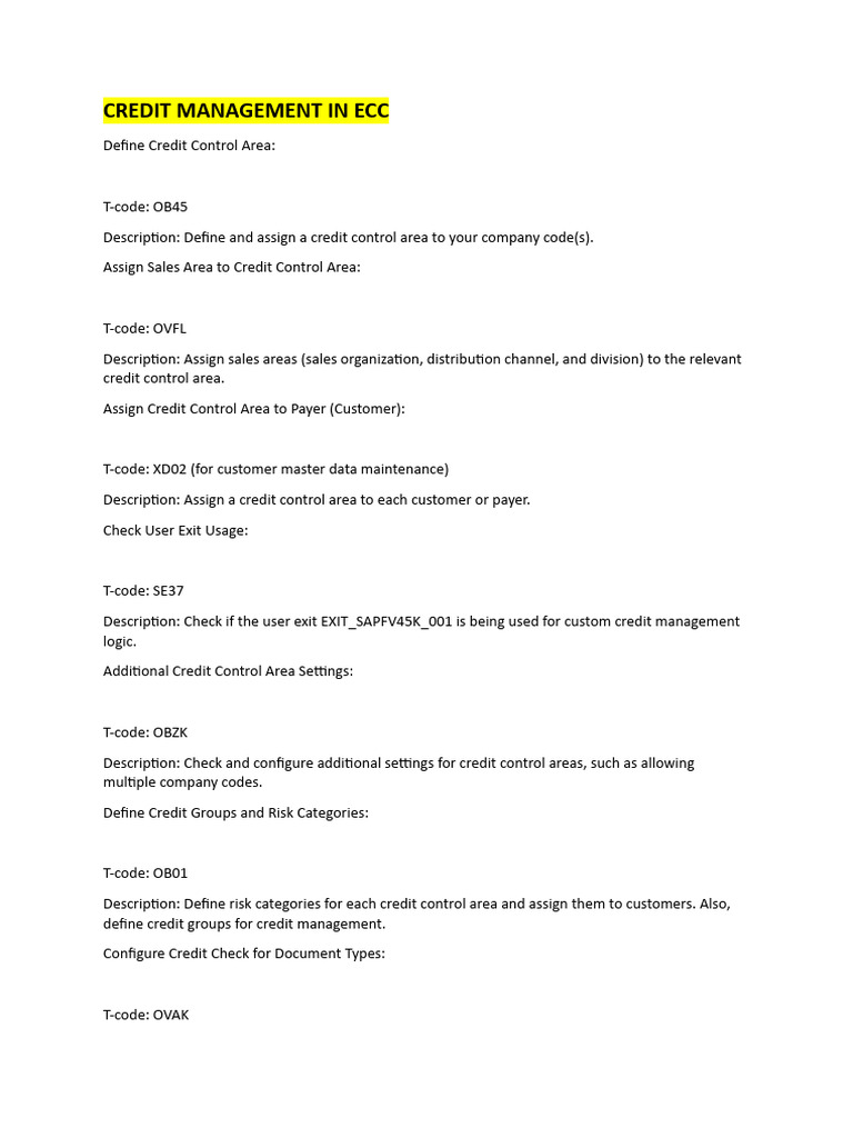 Credit Management in Ecc - Hana | PDF | Credit | Finance & Money Management