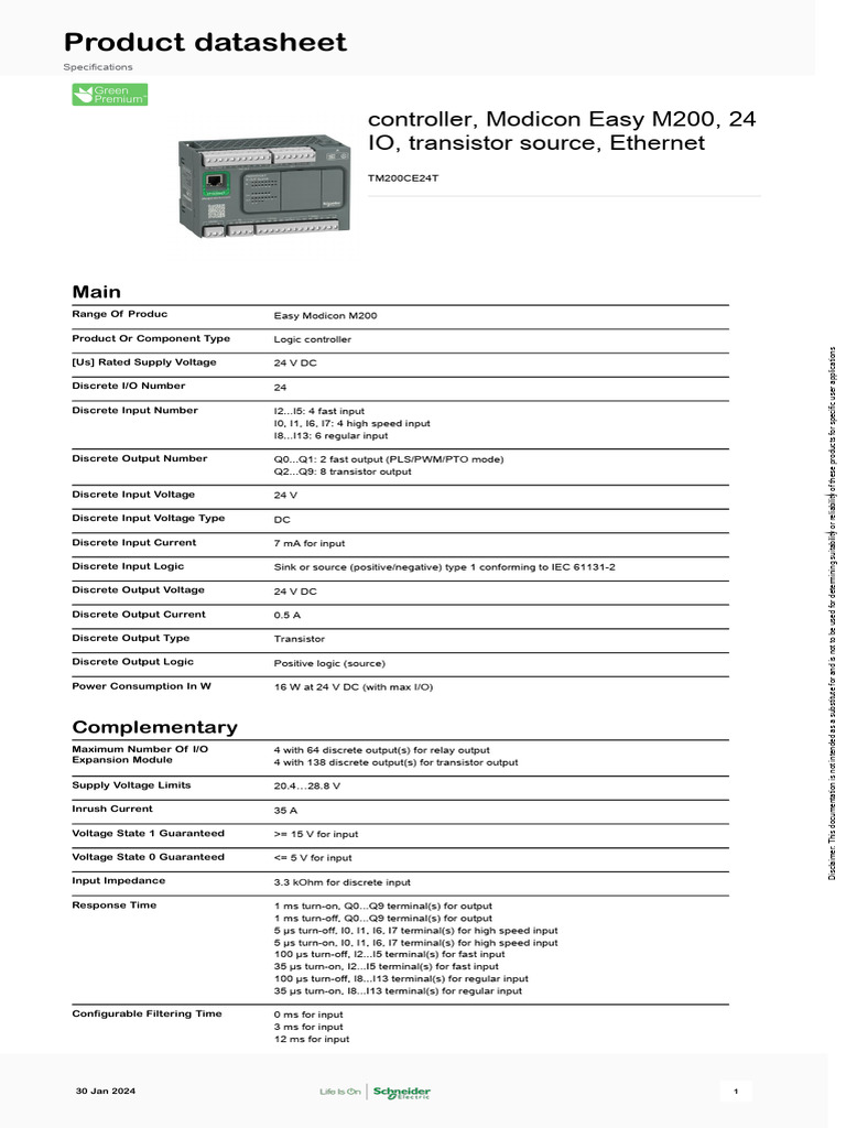 Schneider Electric Modicon-Easy-M200 TM200CE24T | PDF | Logic Gate ...