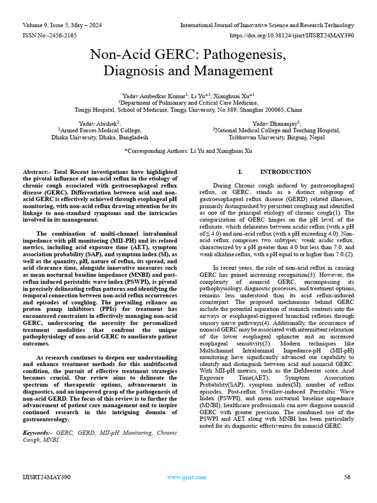 Non-Acid GERC: Pathogenesis, Diagnosis and Management | PDF | Gastroesophageal Reflux Disease ...