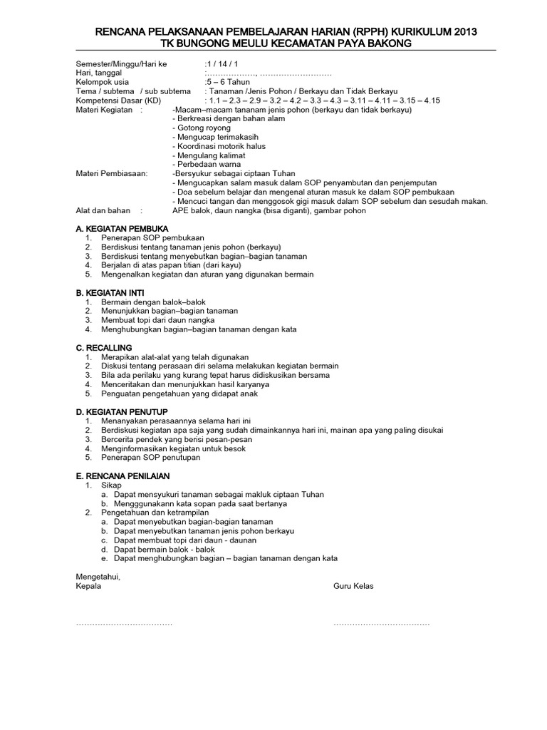 RPPH TK-B SMT1 Minggu - 14 - Jenis Pohon | PDF