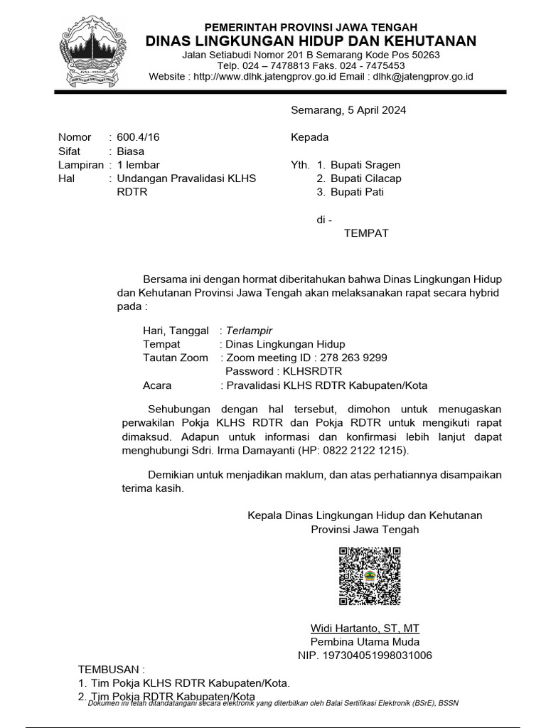Undangan Pravalidasi KLHS RTDR Majenang DLL - Bupati | PDF