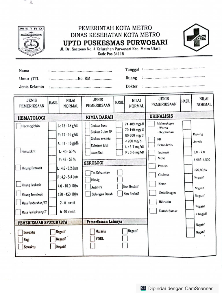 3.9.1.a.Blangko Permintaan Pemeriksaan Lab | PDF