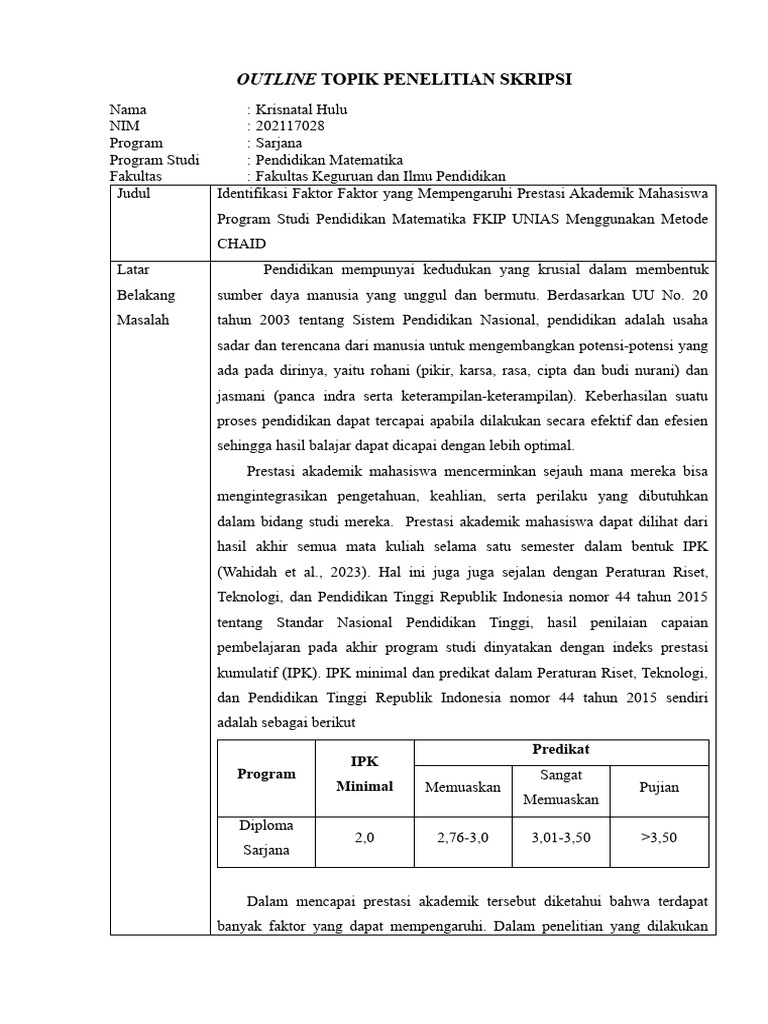 Outline Topik Penelitian Skripsi | PDF