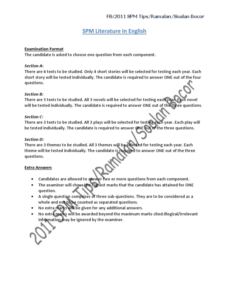 SPM Literature in English Tips + Advise | PDF | Test (Assessment ...
