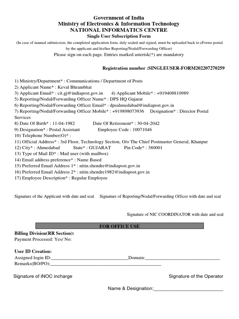 Single User Subscription Form for NIC | PDF | Software | Computer ...