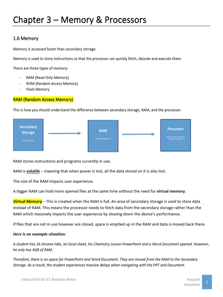 ICT - Chapter 3 - Revision Notes | PDF | Read Only Memory | Random ...