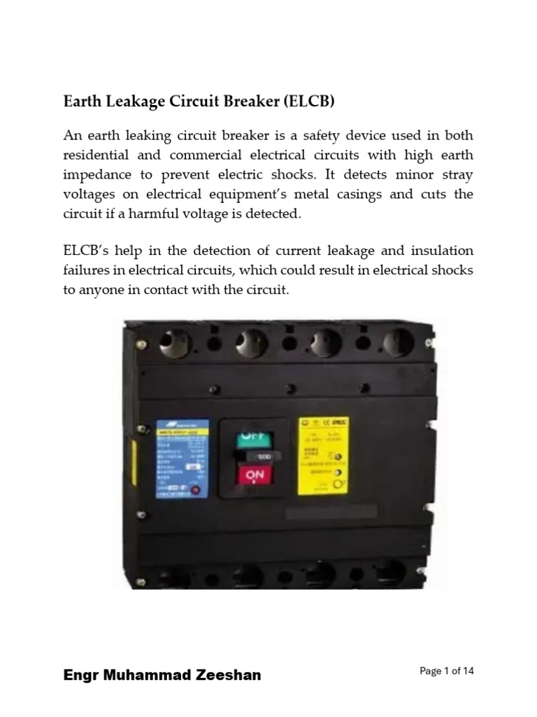 Earth Leakage Circuit Breaker (ELCB) | PDF | Power Engineering | Components