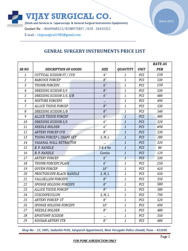 OPEN INSTRUMENTS PRICE LIST-converted | PDF | Surgery | Surgical ...