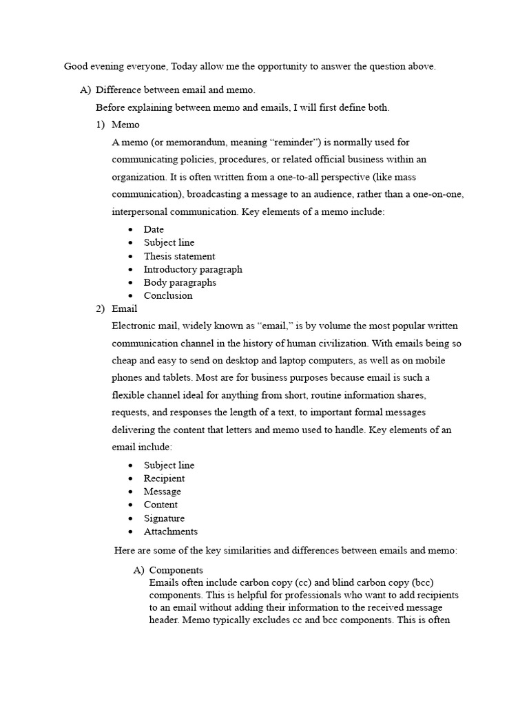 Email vs Memo: Key Differences Explained | PDF | Memorandum | Communication