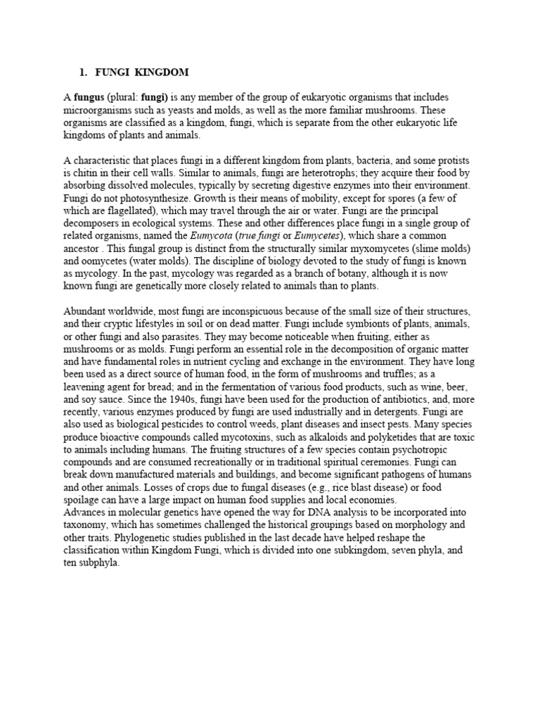 Fungi Kingdom Pdf Fungus Organisms