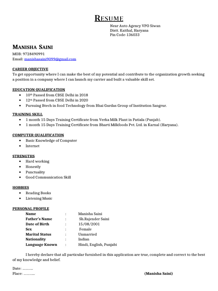 Resume Manisha Saini | PDF | Career & Growth