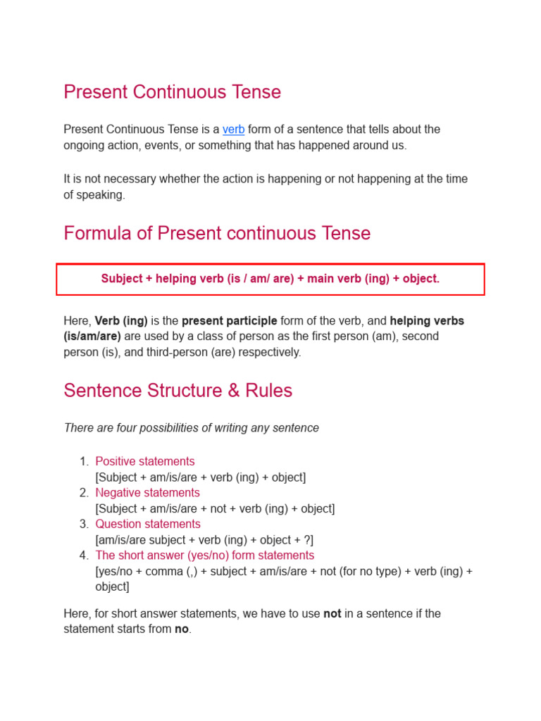 Present Continuous Tense | PDF | Verb | Grammatical Tense