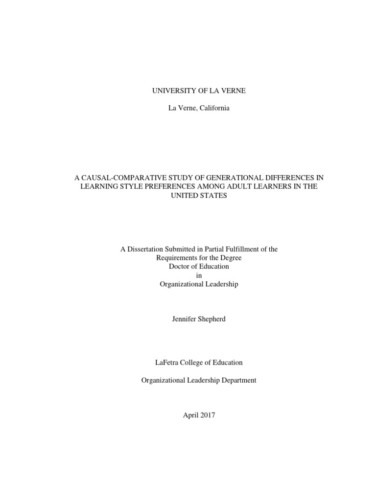 A CAUSAL-COMPARATIVE STUDY OF GENERATIONAL DIFFERENCES IN LEARNING STYLE PREFERENCES AMONG ADULT ...