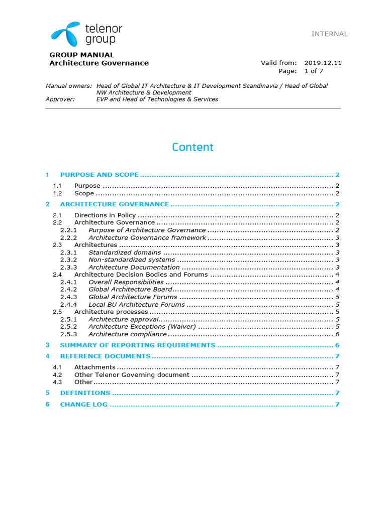 Group Manual Architecture Governance | PDF | Governance | Standardization