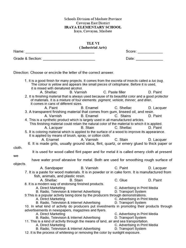 PT - Tle 6 Industrial Arts - Q4 V1 | PDF | Paint | Drawing