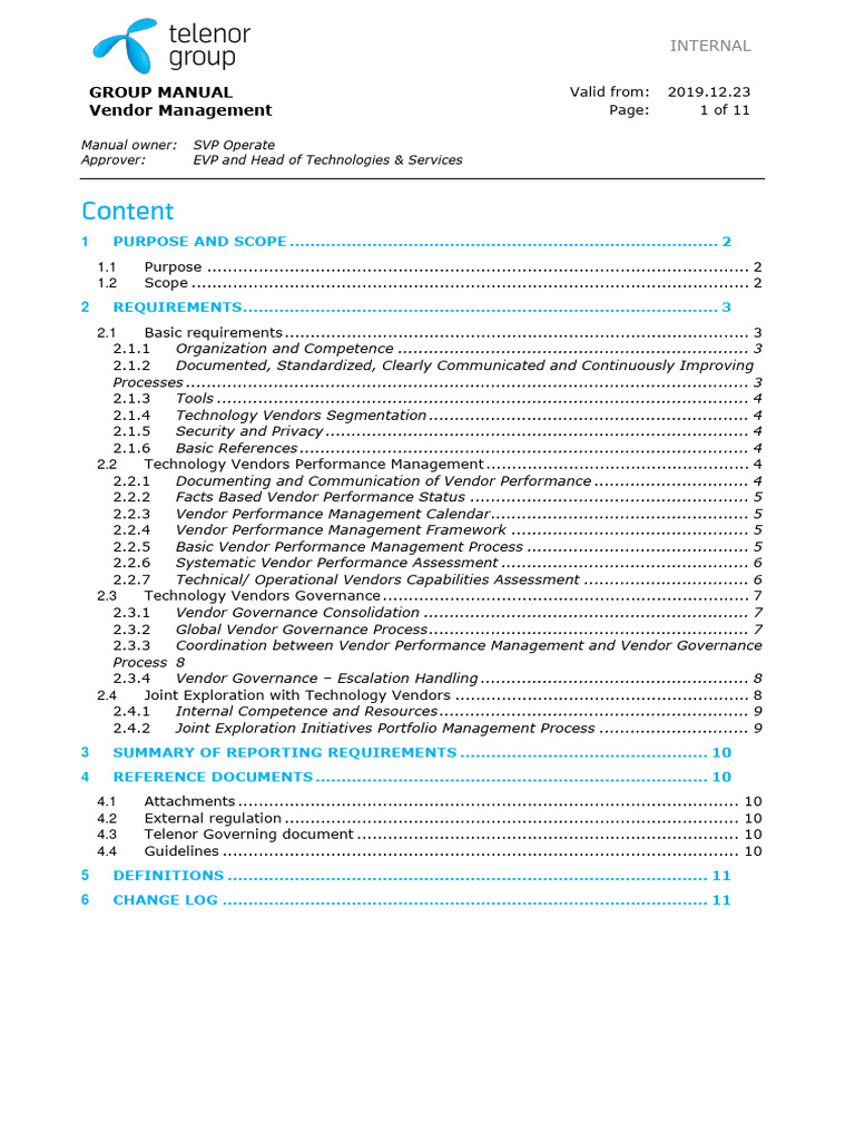 Group Manual Vendor Management | PDF | Governance | Procurement