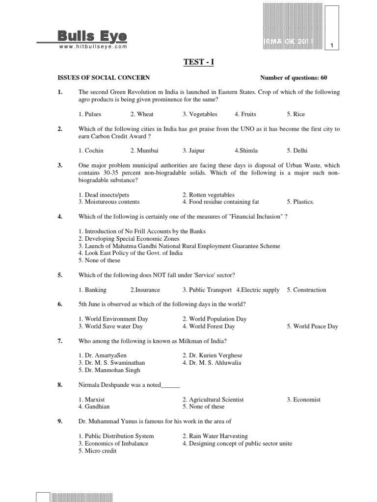 Bulls Eye Bulls Eye Bulls Eye Bulls Eye: Test - I | PDF | Poverty ...