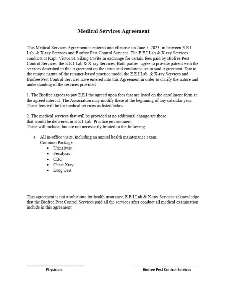 Medical Services Agreement | PDF