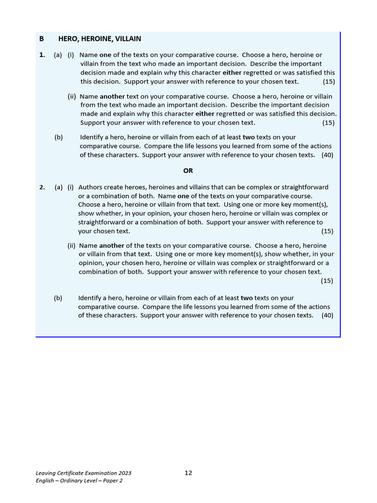 HERO, HEROINE, VILLAIN OL Comparative Essay | PDF | Hero