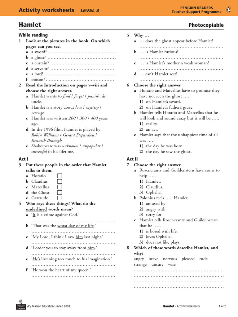 Hamlet Revision Worksheet | PDF | Hamlet