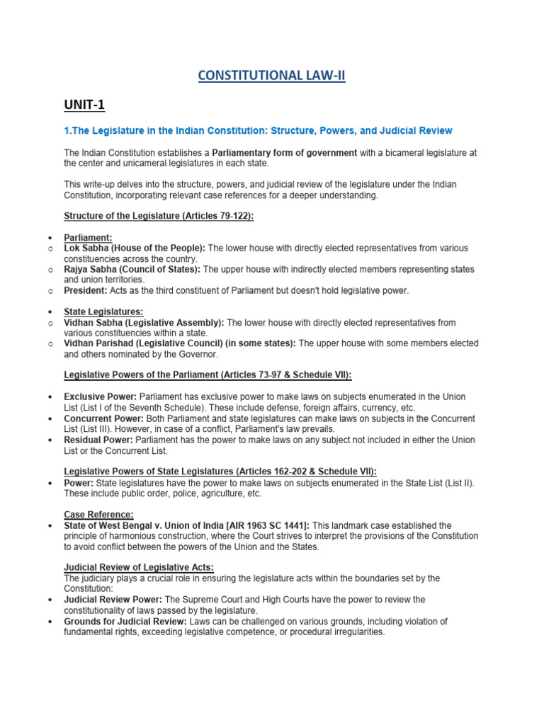 CONSTITUTIONAL LAW-II Unit-1-2-3-4-5 | PDF | Supreme Court Of India | Judicial Review