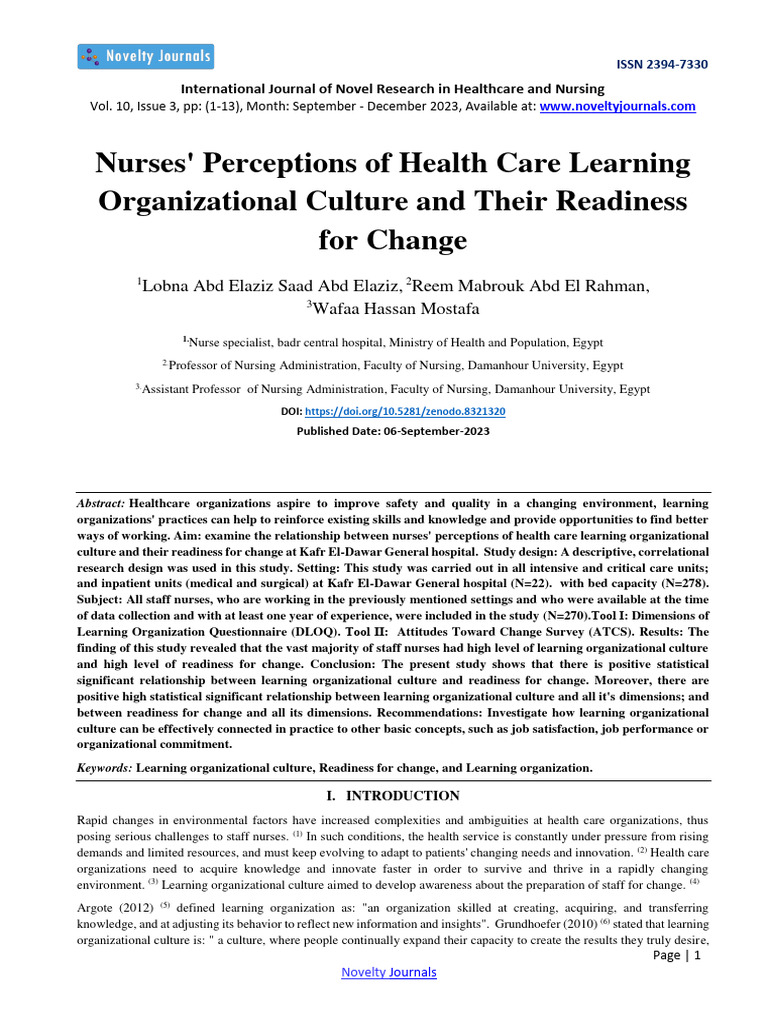 Nurses' Views on Learning Culture & Change | PDF | Nursing ...