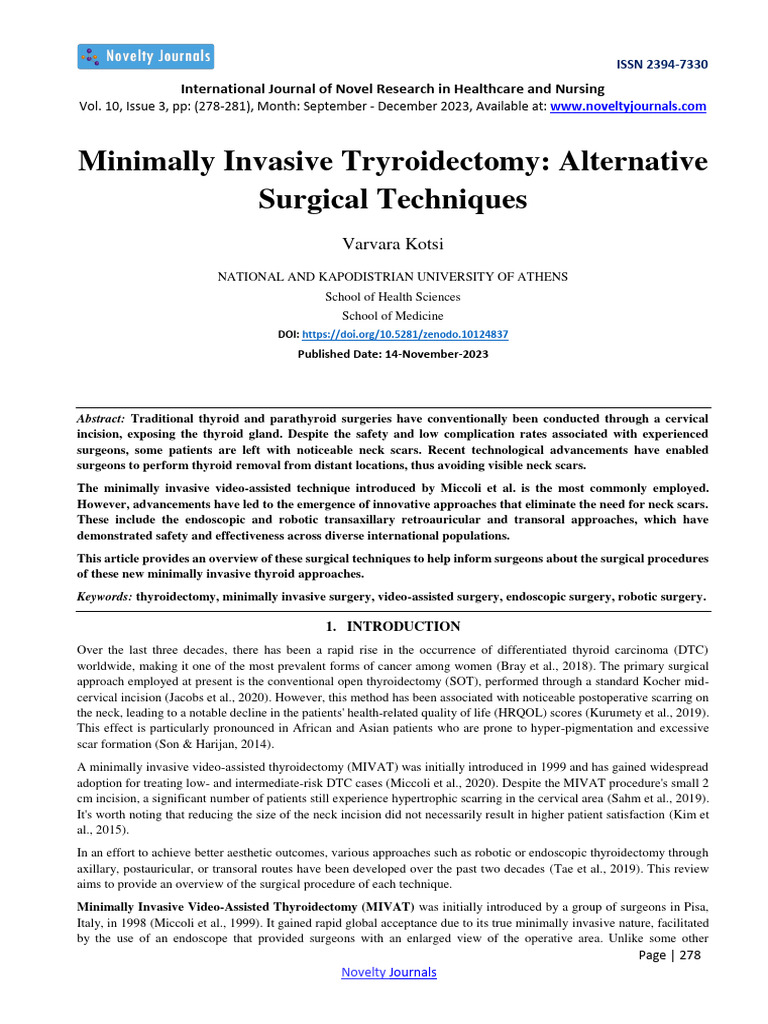 Minimally Invasive Tryroidectomy: Alternative Surgical Techniques | PDF | Surgery | Thyroid