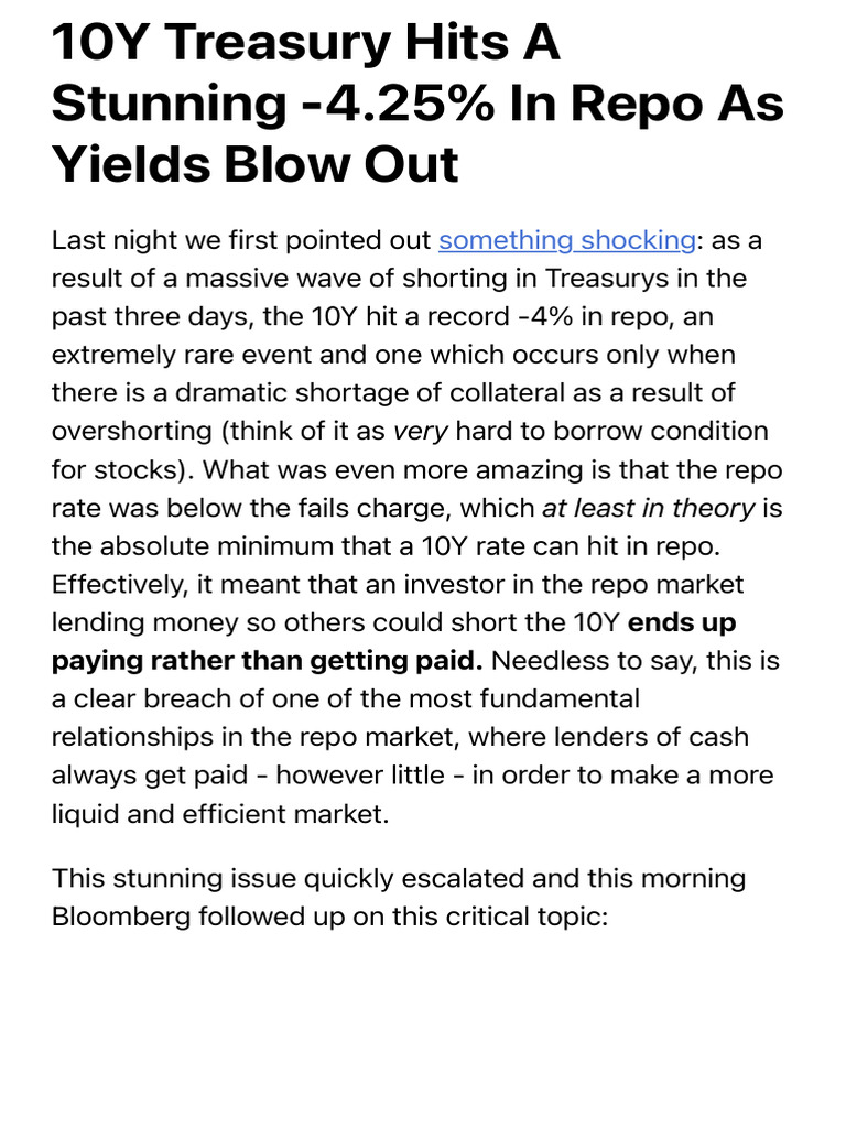 10Y Treasury Hits A Stunning - 4.25% in Repo As Yields Blow Out ...