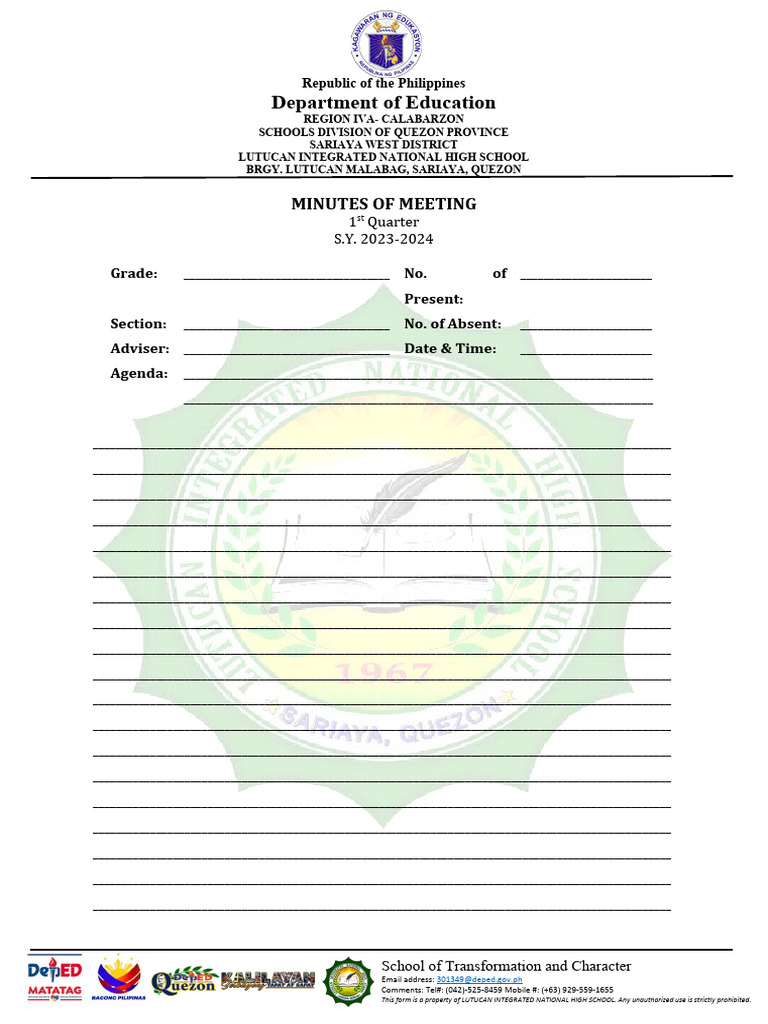 Minutes of Meeting Template | PDF | Philippines