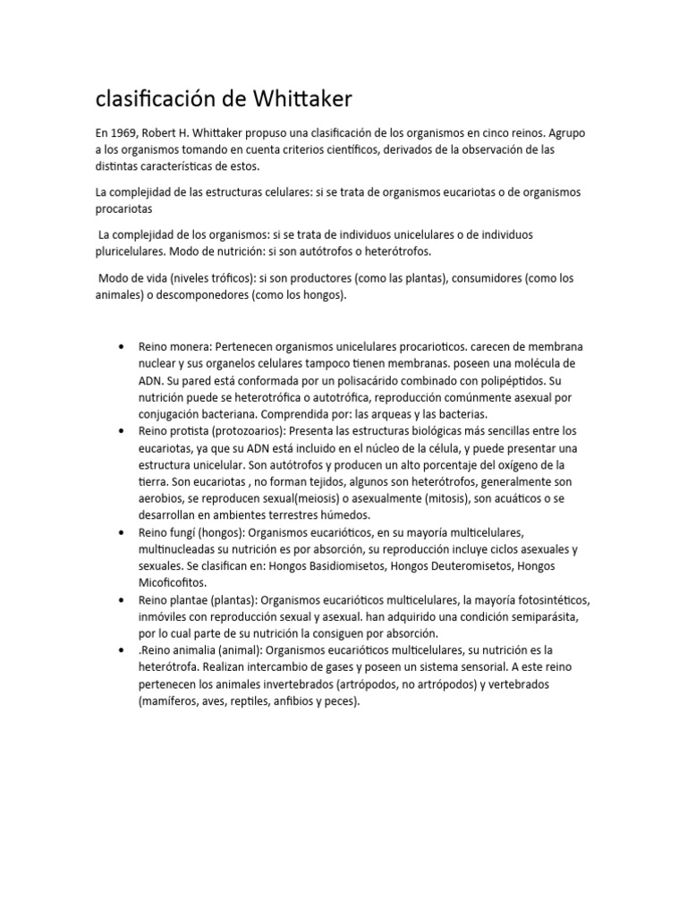 Clasificación de Whittaker | PDF | Eucariotas | Plantas