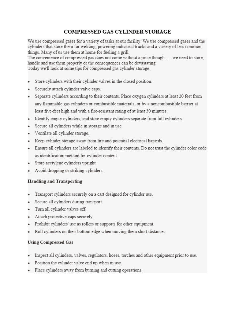 Compressed Gas Cylinder Storage | PDF | Valve | Gases