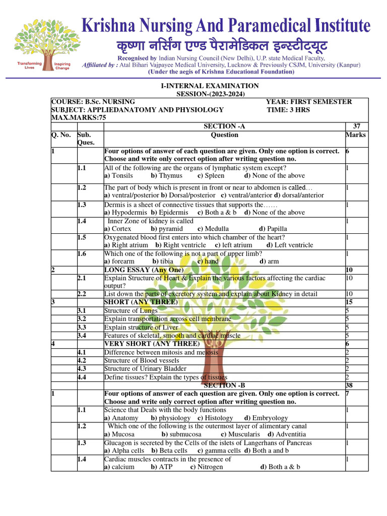 Anatomy & Physio Paper I Sem November 2023 | PDF | Heart | Muscle