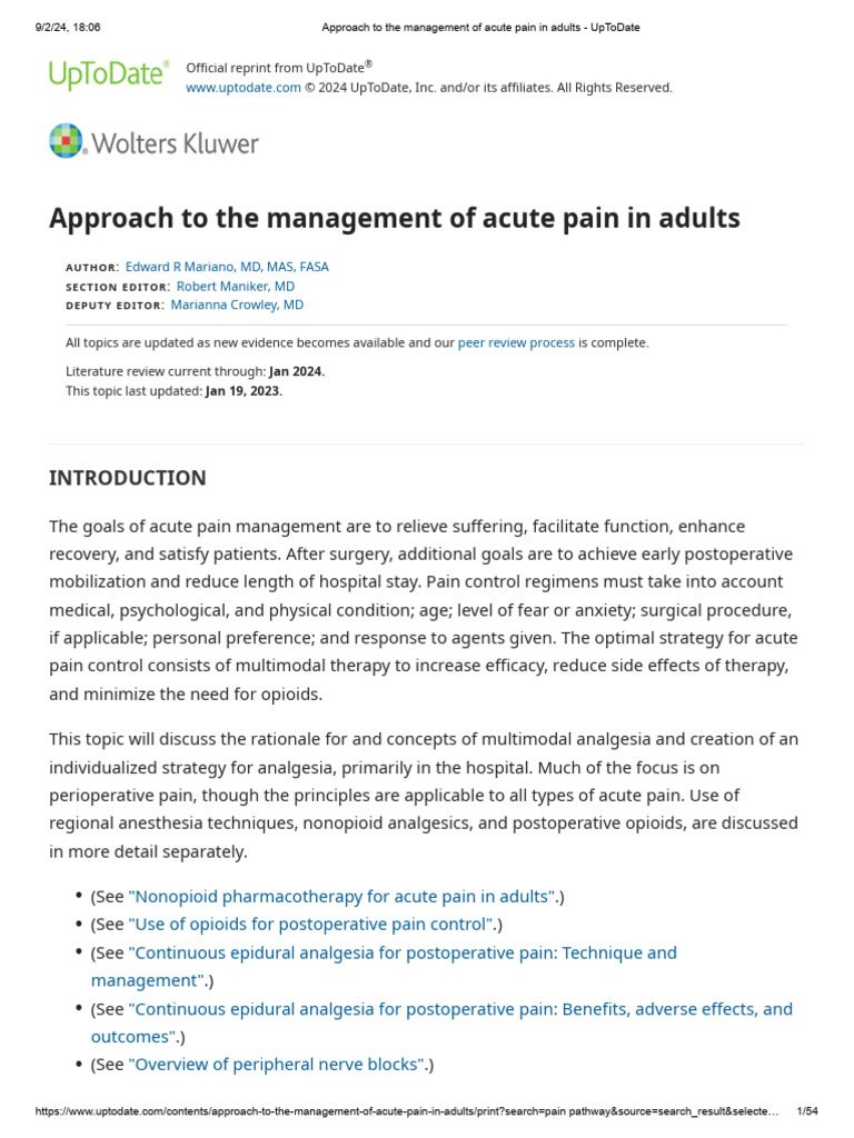 Approach To The Management of Acute Pain in Adults - UpToDate | PDF ...