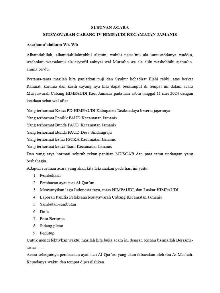 Susunan Acara Muscab | PDF