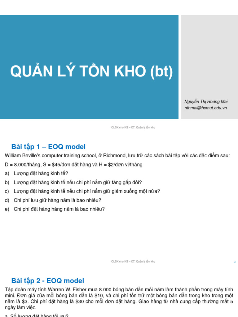 IM1023.C7.Quản Lý Tồn kho-BT-SV | PDF
