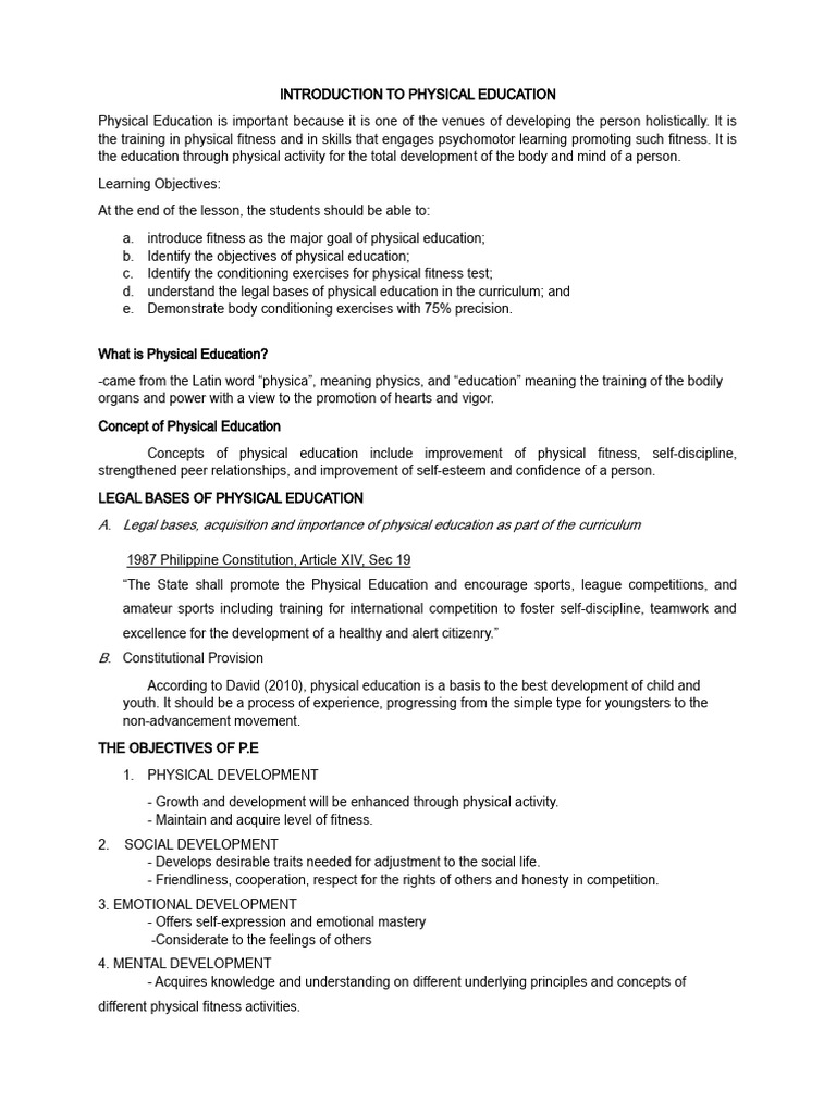 Introduction To Physical Education | PDF | Physical Education ...