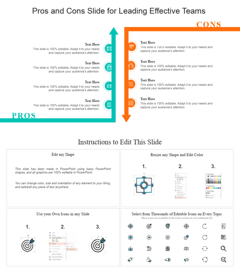 Pros and Cons Slide For Leading Effective Teams Infographic Template WD ...