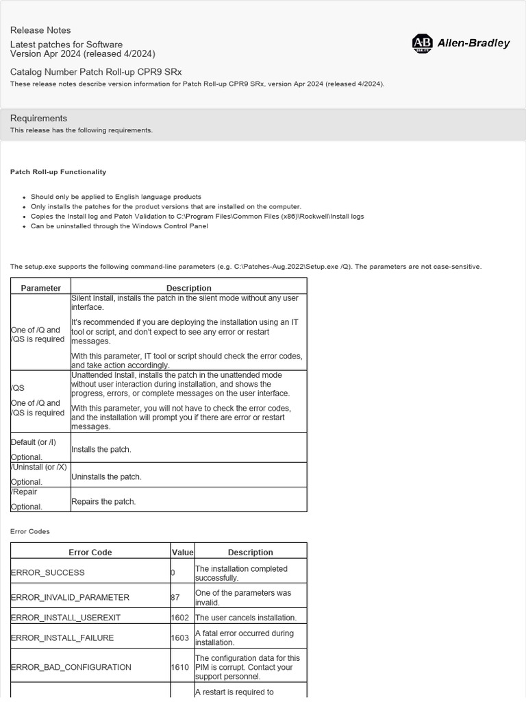 Patch Roll-Up CPR9 SRX - Apr 2024 (Released 4 - 2024) | PDF | Installation (Computer Programs ...