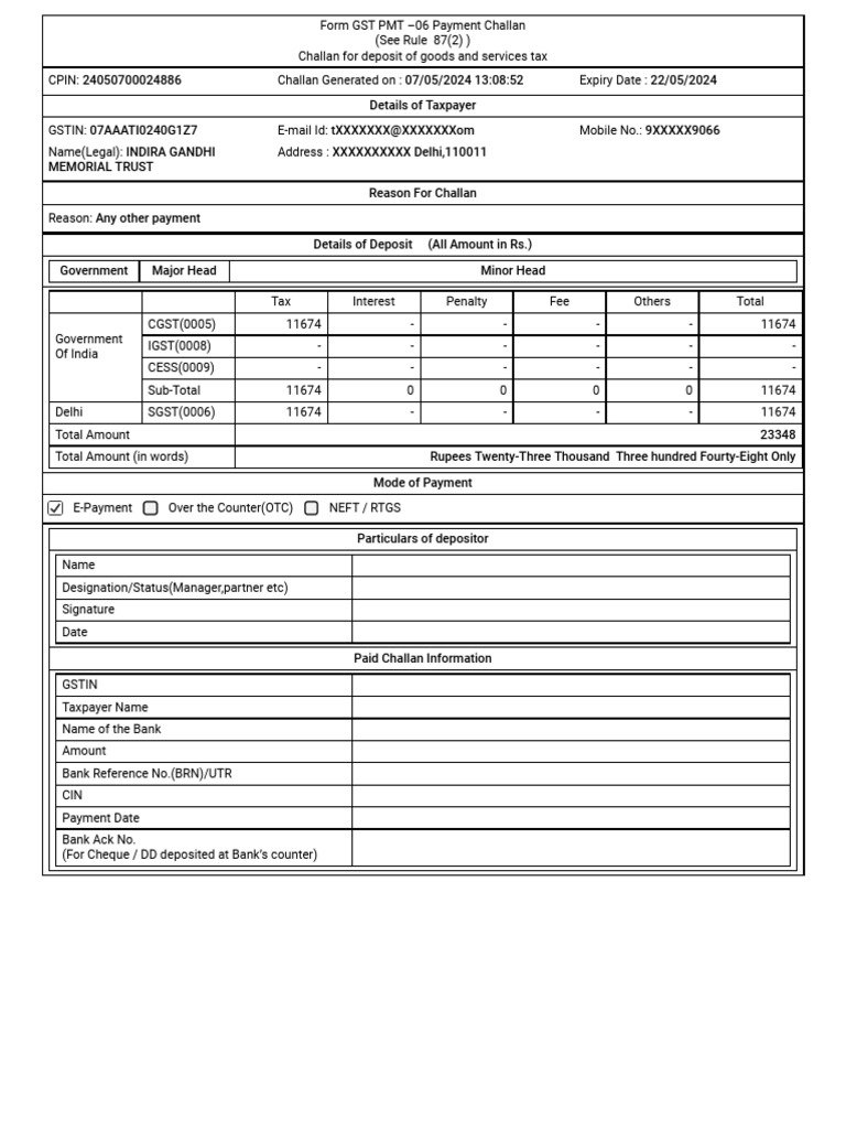 GST Challan | PDF | Payments | Government Finances