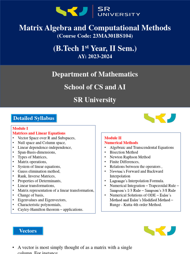 Pptmodule 1 Part 1 2 Pdf Matrix Mathematics System Of Linear Equations 
