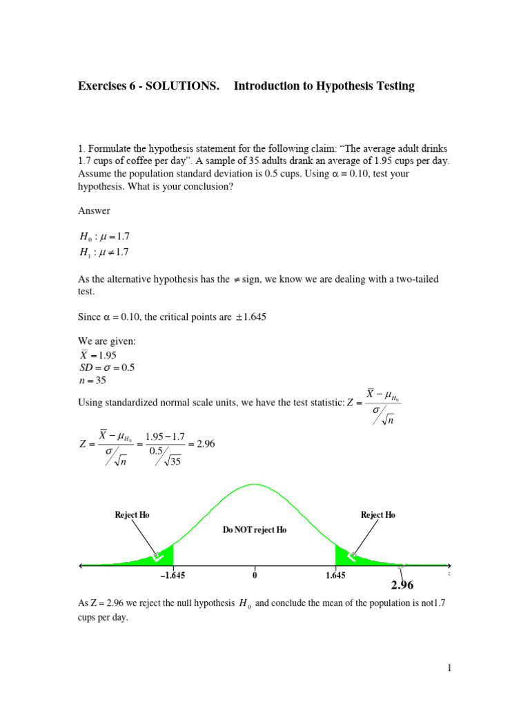 Solutions Introduction To Hypothesis Testing 6 Pdf Statistical