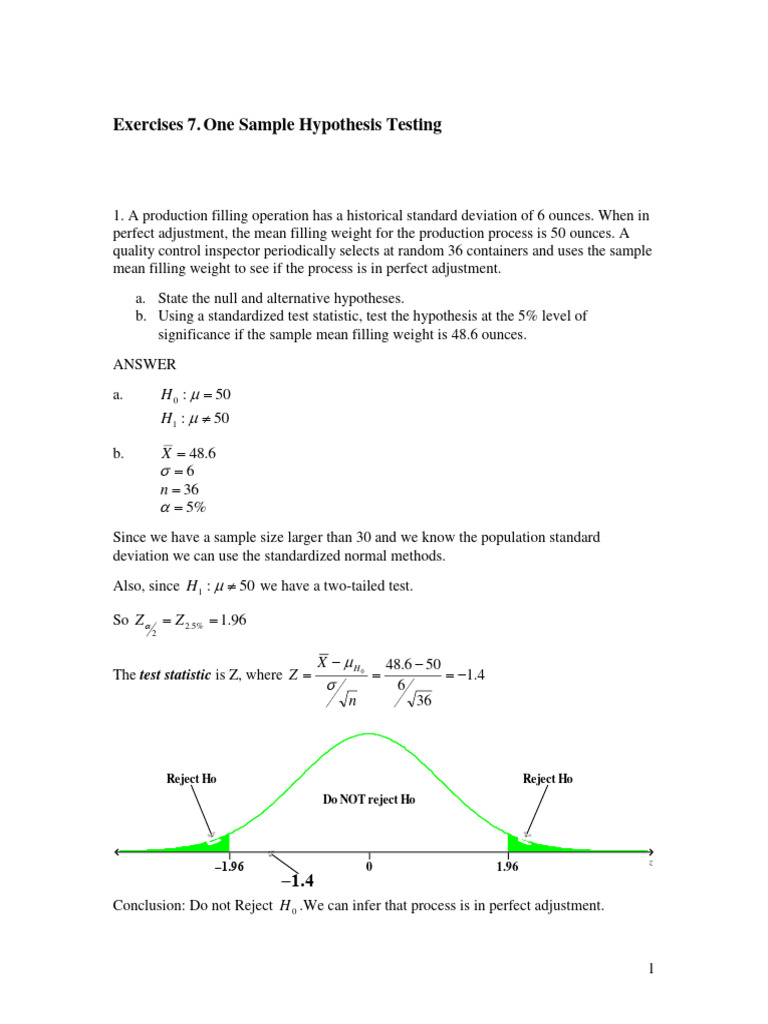 Solutions One Sample Hypothesis Testing 7 | PDF | Statistical ...