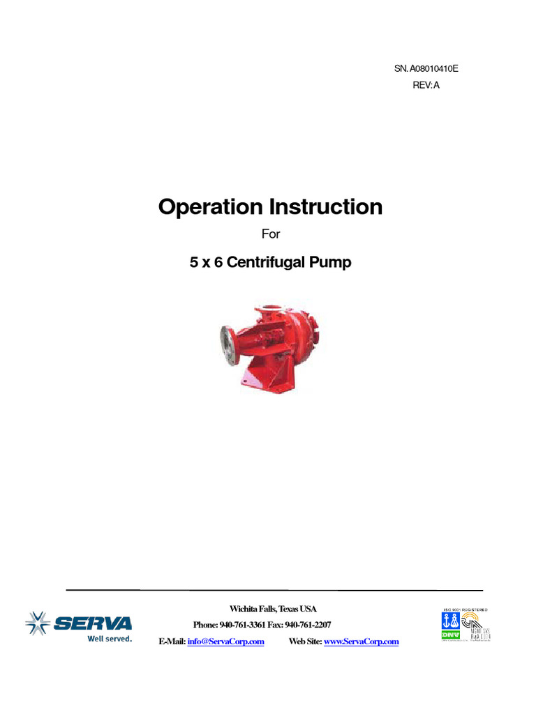 5 X 6 Centrifugal Pump Operation Instruction | PDF | Pump | Bearing (Mechanical)