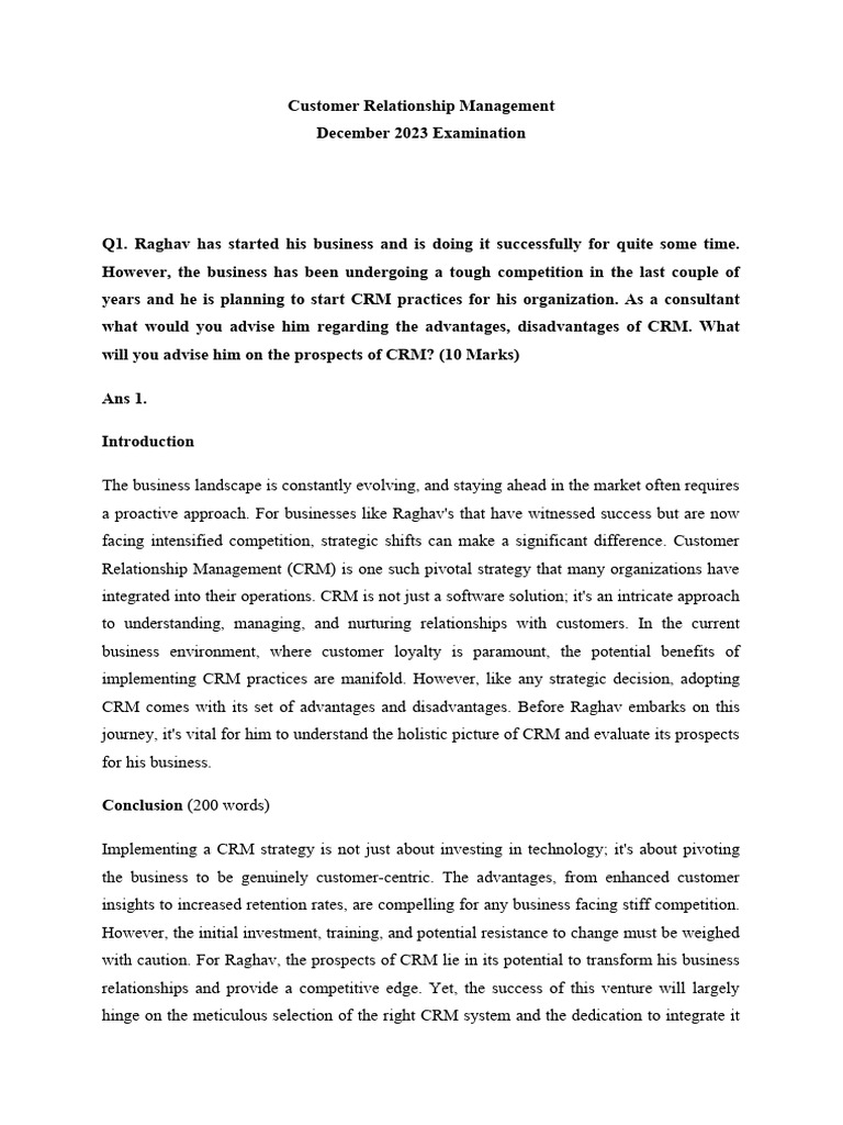 Customer Relationship Management CA1 | PDF | Customer Relationship ... Customer Relationship Management CA1 | PDF | Customer Relationship ...