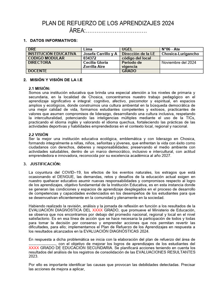 Plan Refuerzo 2024 Com Mat Cyt Ccss Dpcc | PDF | Evaluación | Aprendizaje