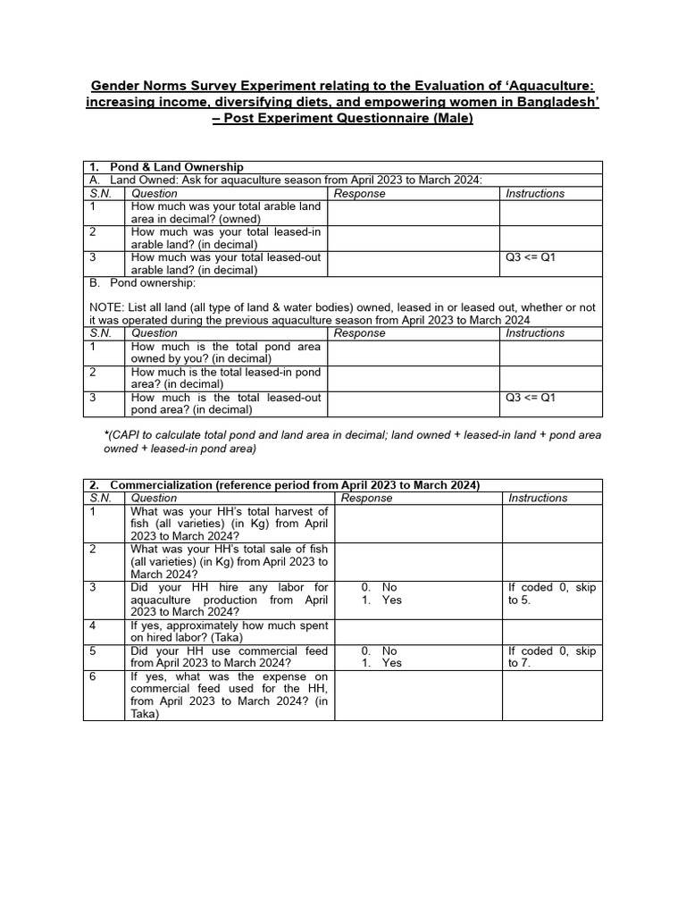 Post Experiment Questionnaire FINAL | PDF | Egalitarianism | Gender ...