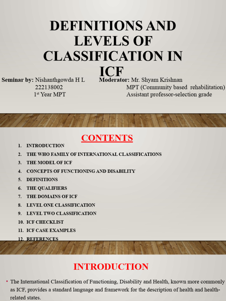 Definitions and Levels of Classification in ICF: Seminar By ...