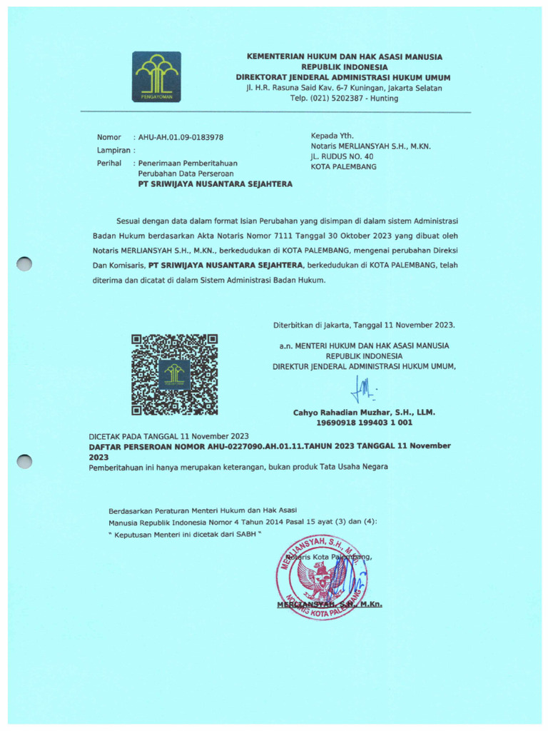 Pernyataan Keputusan RUPS SNS 30 Oktober 2023 | PDF