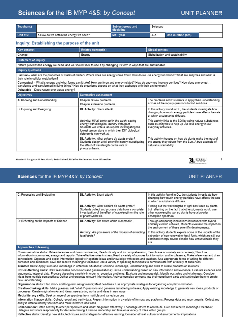 Energy Transformation in MYP Sciences | PDF | Photosynthesis | Heat